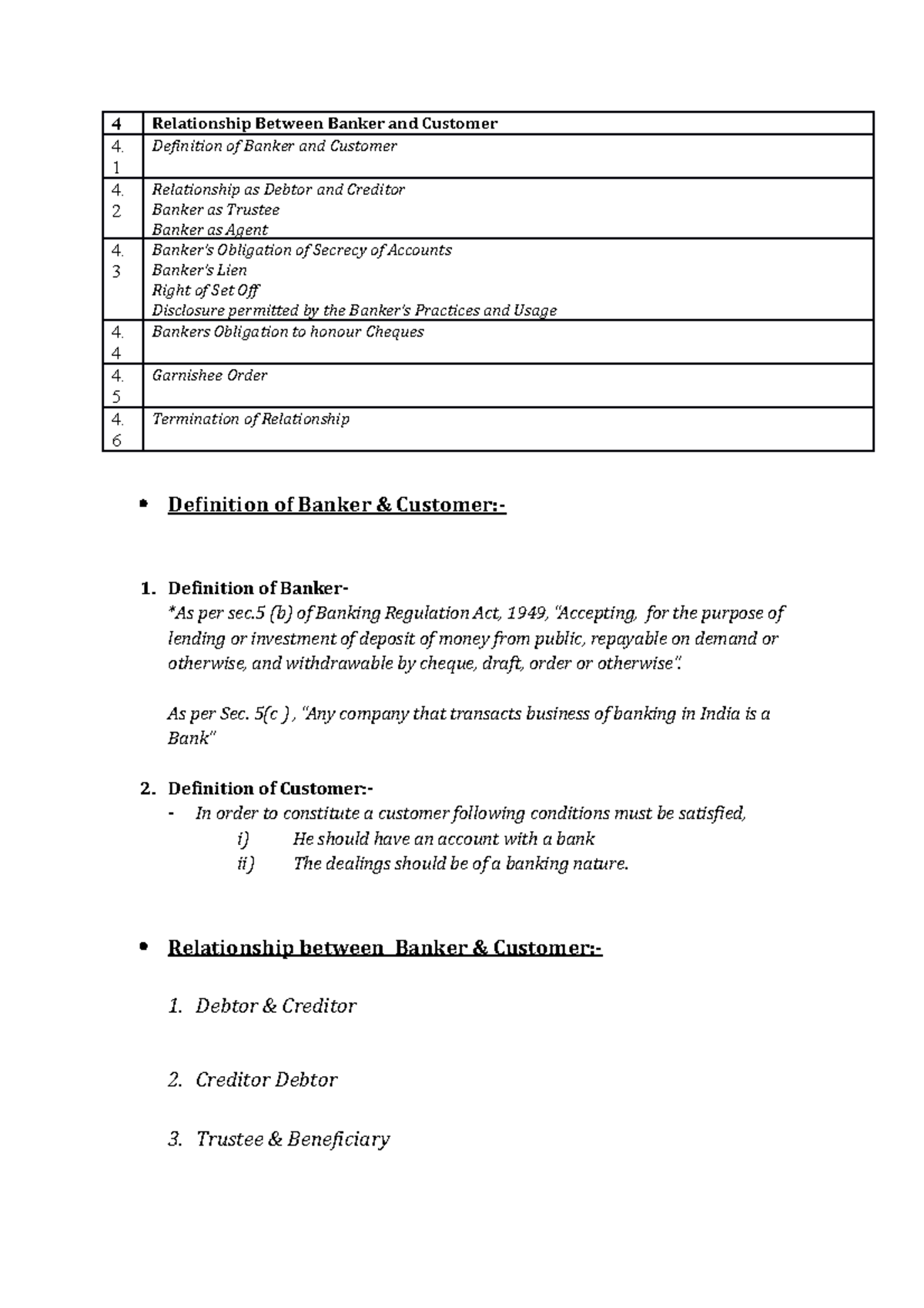 Relationship between banker and customer - 1 Definition of Banker and ...