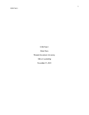 C206 Task 2 - Task 2 - C206 Task 2 C 206 Task 2 Omer Rana Western Governors University Ethical ...