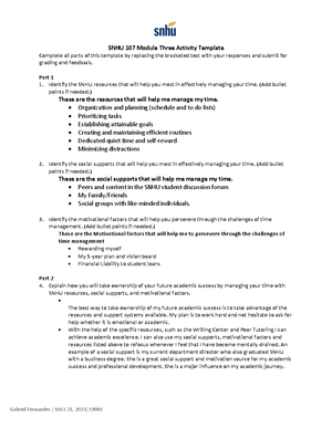 SNHU 107 Module Three Activity - Part 1 Identify the SNHU resources ...