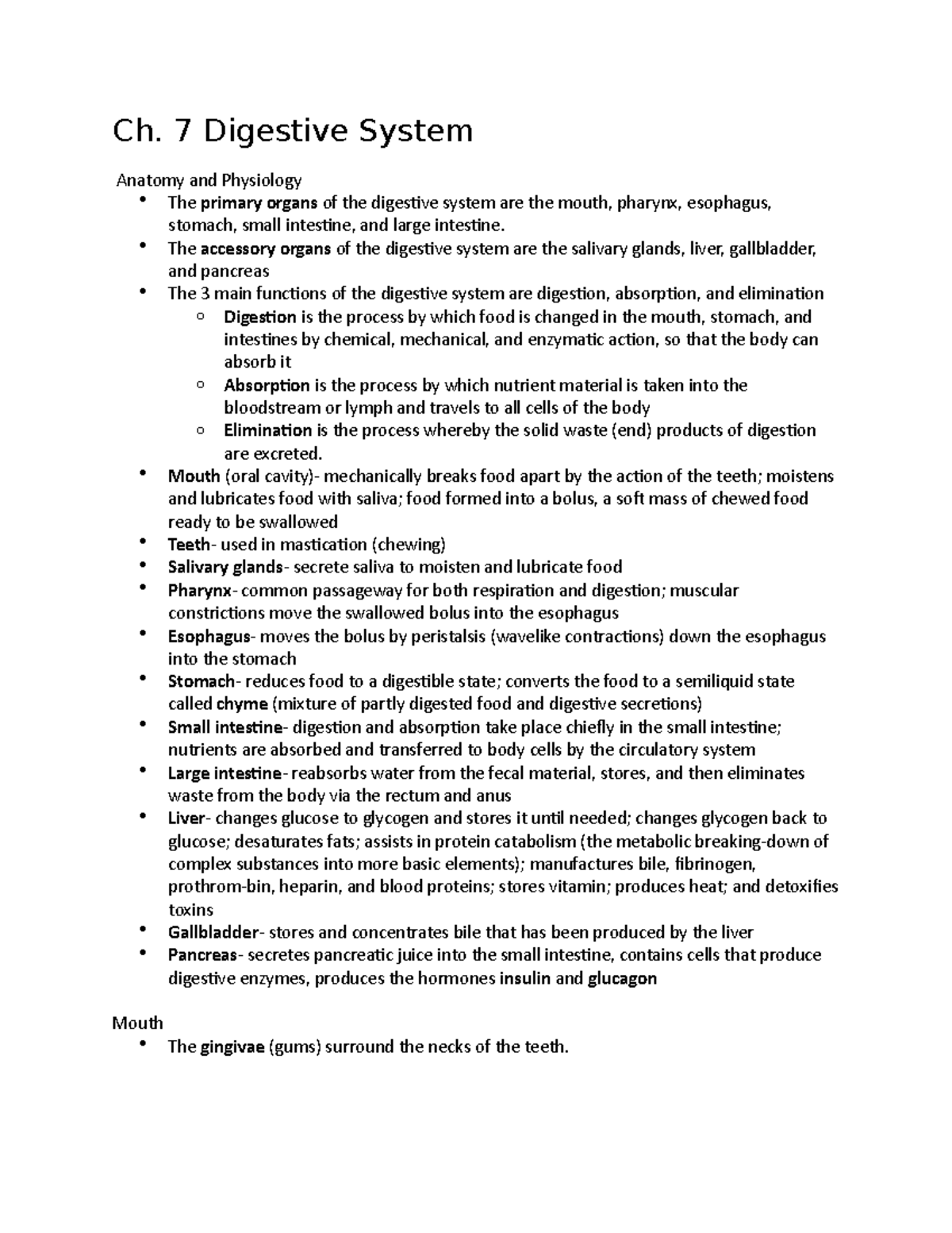 Ch. 7 Digestive System - Lecture notes Ch. 7 - Ch. 7 Digestive System ...