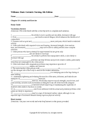 Geriatrics study guide keys - Williams: Basic Geriatric Nursing, 7th ...