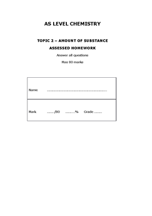 Topic 2 test - a level chemistry amount of substance practice questions ...