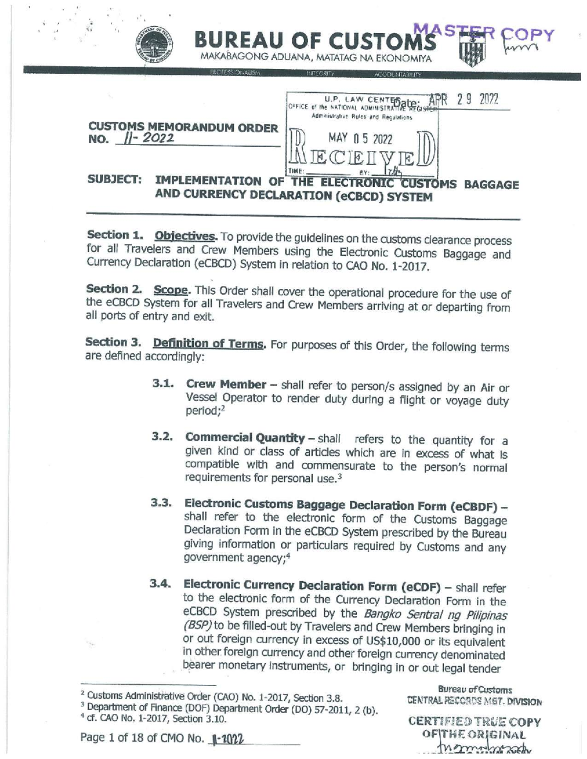 CMO 11 2022 Implementation of the e CBCD System - Customs ...