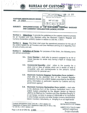 CUSTOMS ADMINISTRATION- ARMS - Customs Administration - Studocu