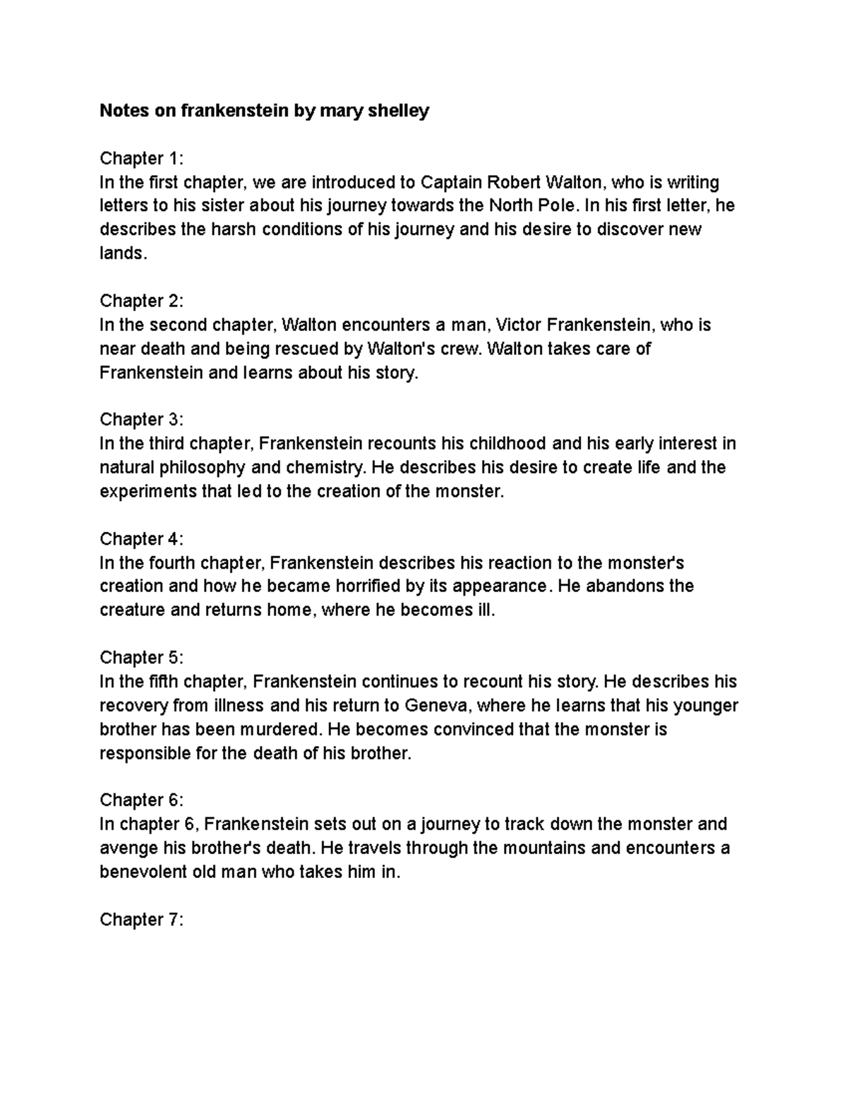 Notes on frankenstein by mary shelley - In his first letter, he ...