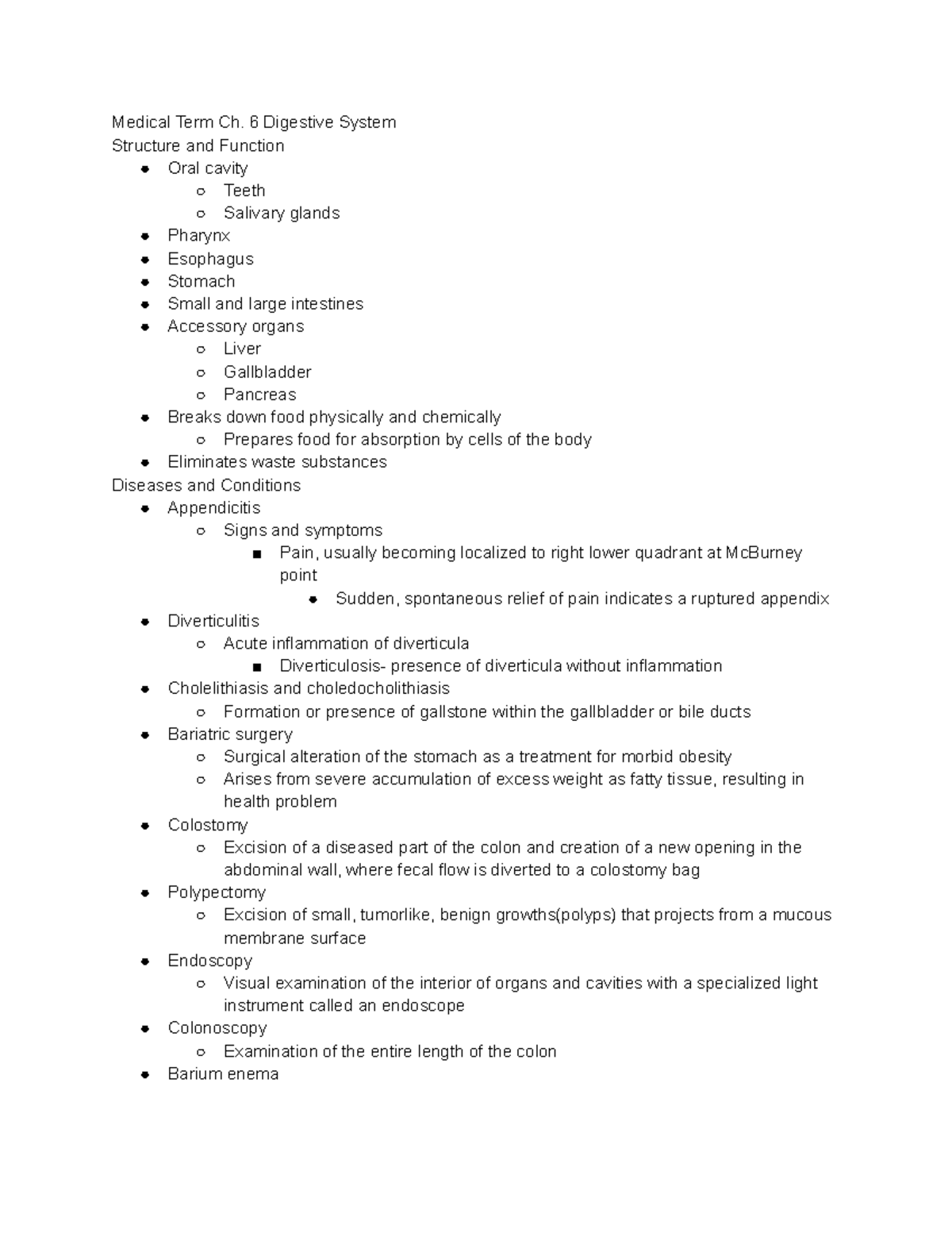 Medical Term Ch - digestive system - Medical Term Ch. 6 Digestive ...