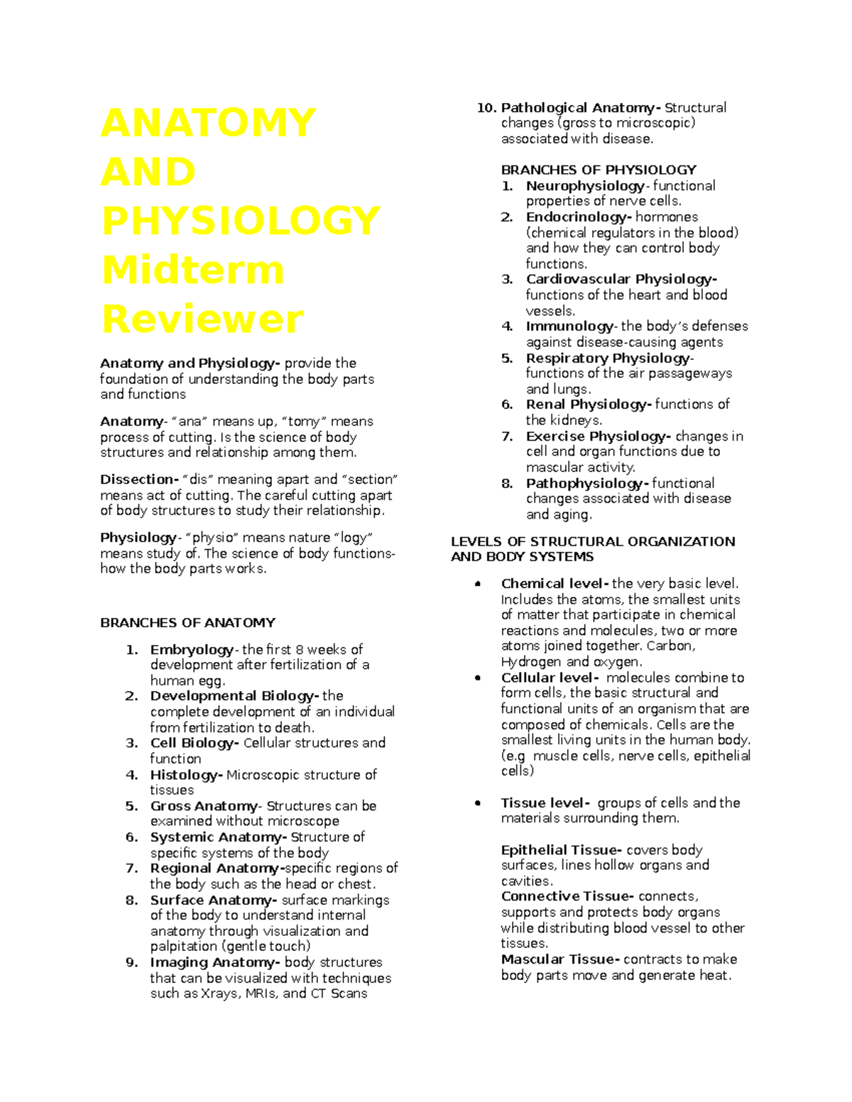 Anaphy- Reviewer - anatomy and physiology - ANATOMY AND PHYSIOLOGY ...
