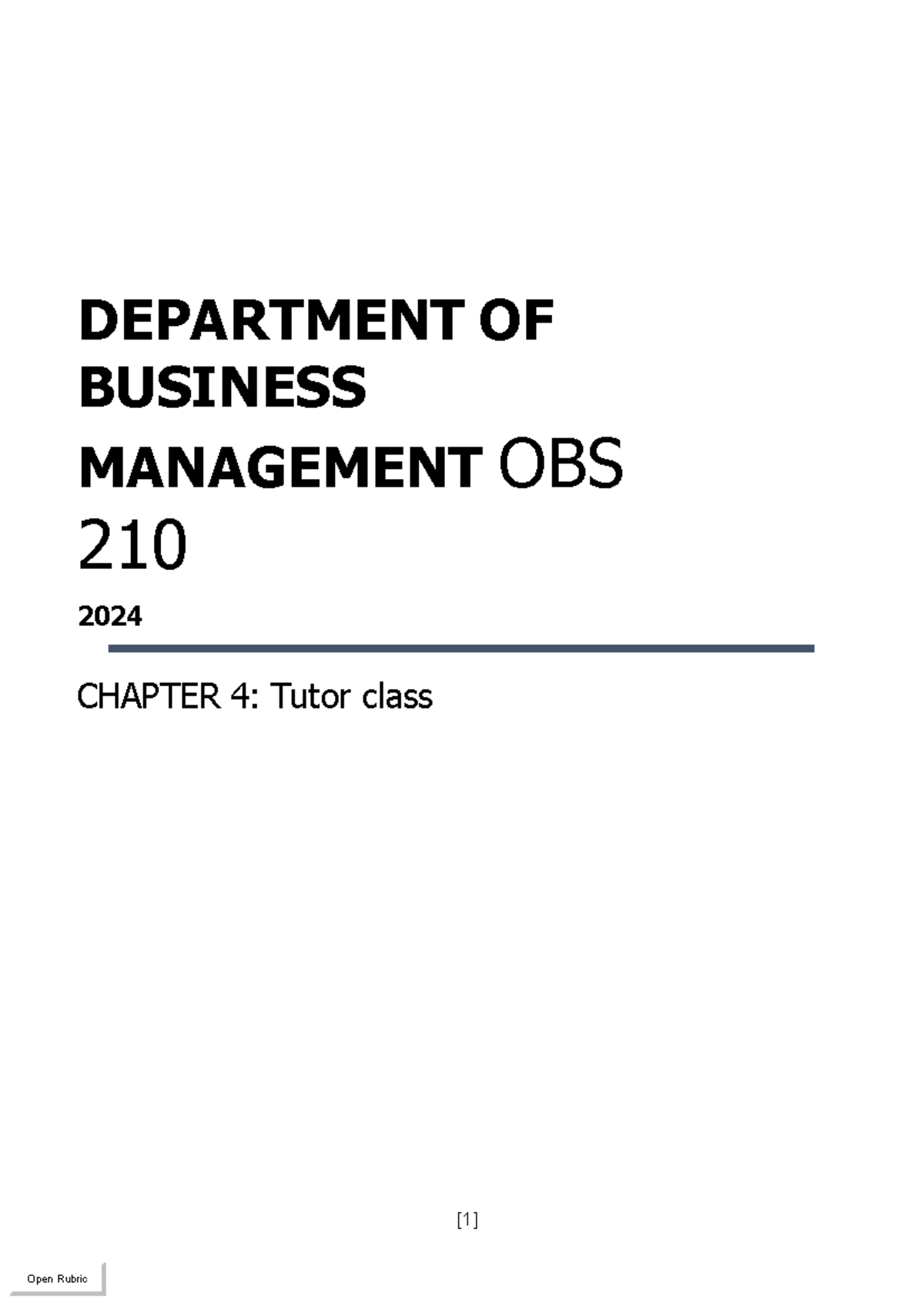 Tutor class activity chapter 4 - [1] DEPARTMENT OF BUSINESS MANAGEMENT ...