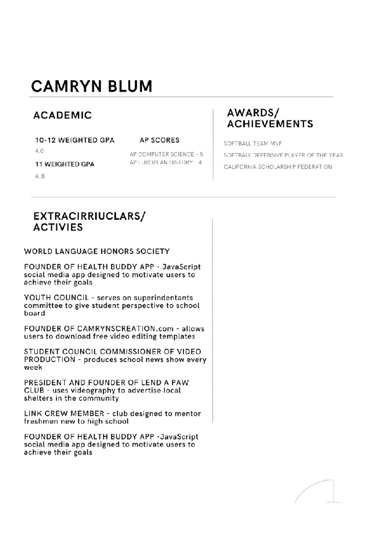 Camryn Blum Resume - dfdgd rgeerhtrh bht trrthrth rth rth rth - Studocu
