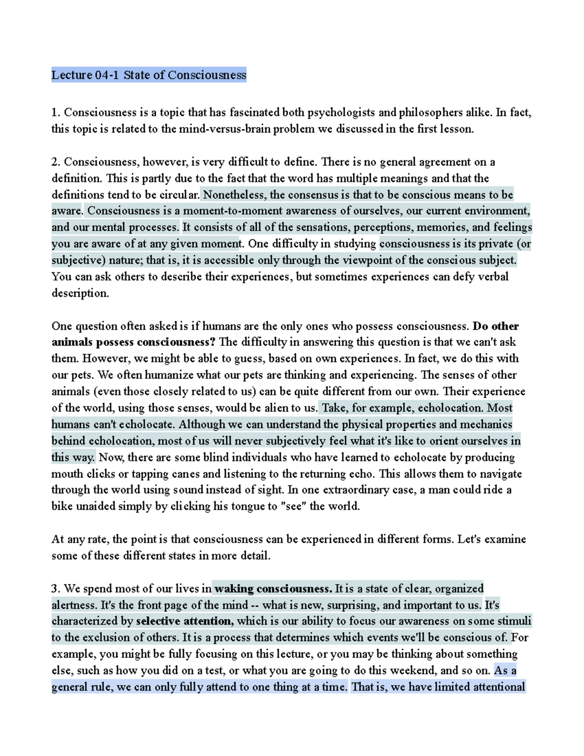 Lecture 04-1 State of Consciousness - Lecture 04-1 State of ...