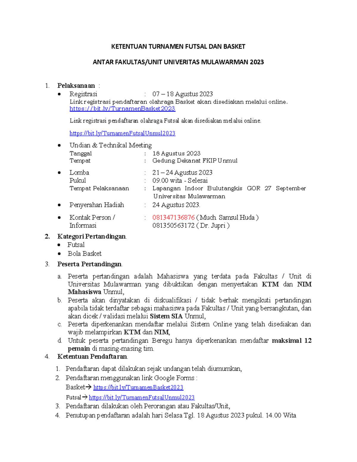 Ketentuan Turnamen Futsal Basket 2023 - KETENTUAN TURNAMEN FUTSAL DAN BASKET ANTAR FAKULTAS/UNIT ...
