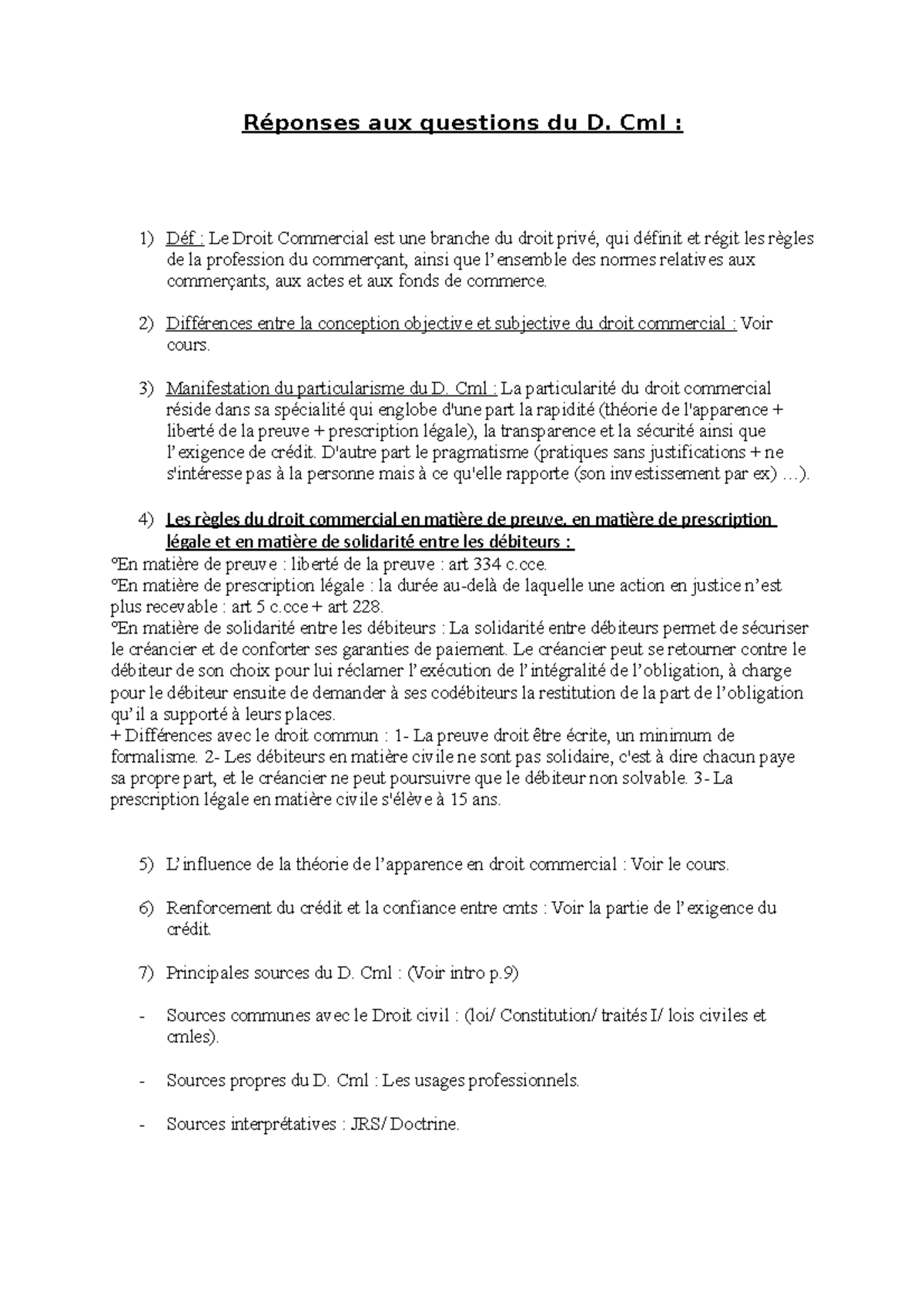 Réponses aux questions préparation d'examen du Droit Commercial ...