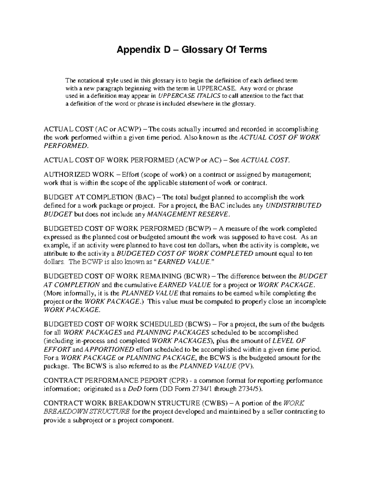 Scope management terminology - Appendix D – Glossary Of Terms The ...