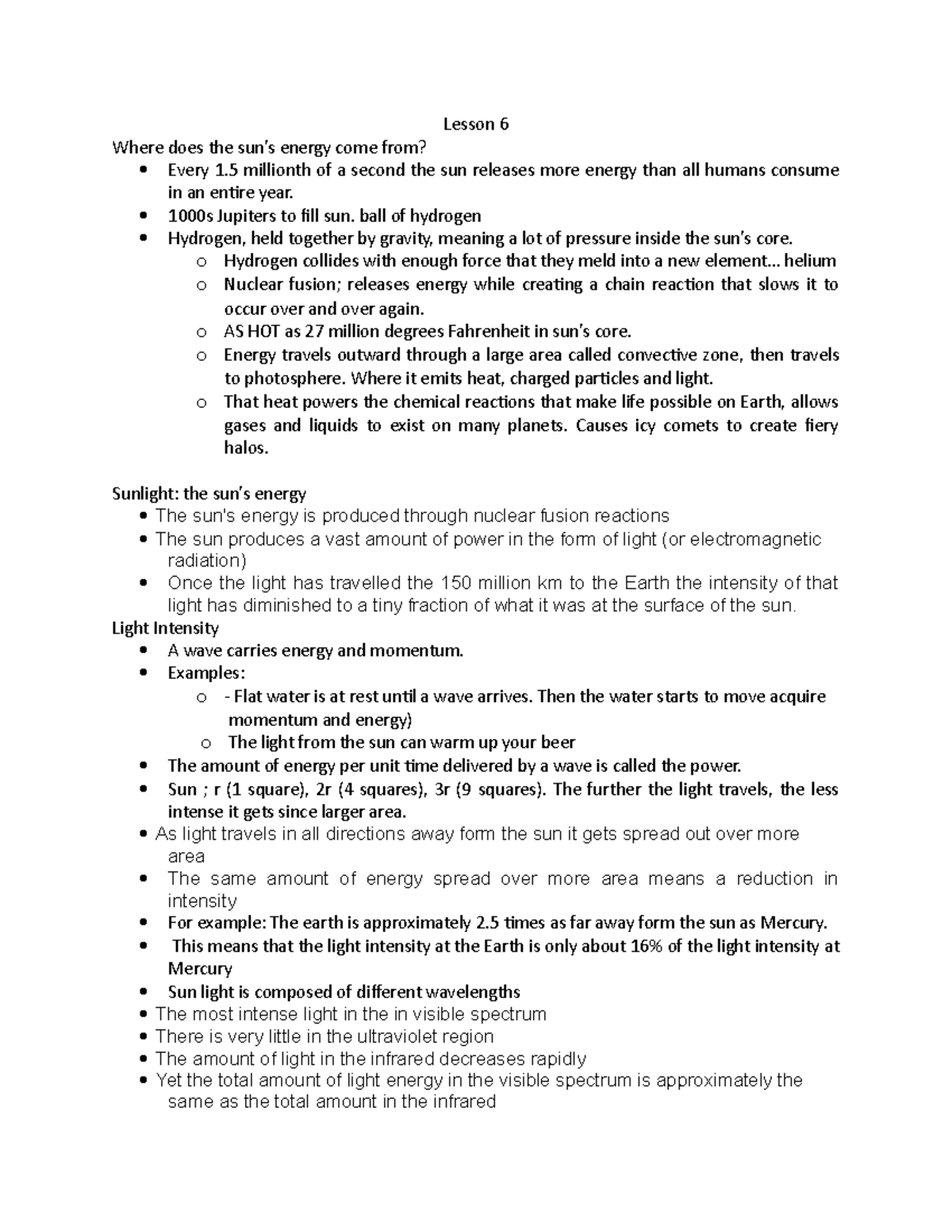 Phys273 lesson 6 - Lesson 6 Where does the sun’s energy come from ...