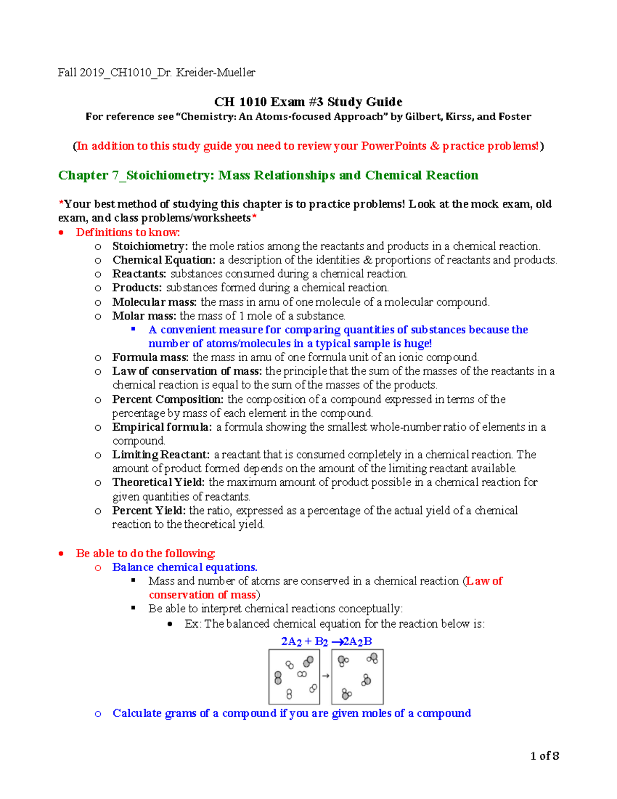 Study Guide CH 101 0 Exam 3 Fall 2019 - Fall 2019_CH1010_Dr. Kreider ...