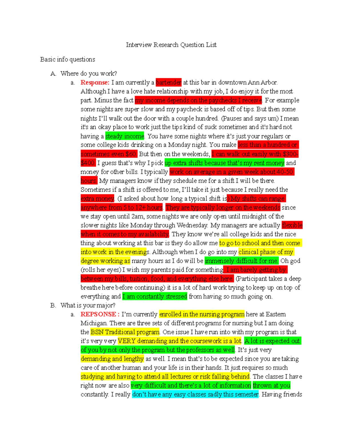 Interview Research Question Open Coded - Interview Research Question ...