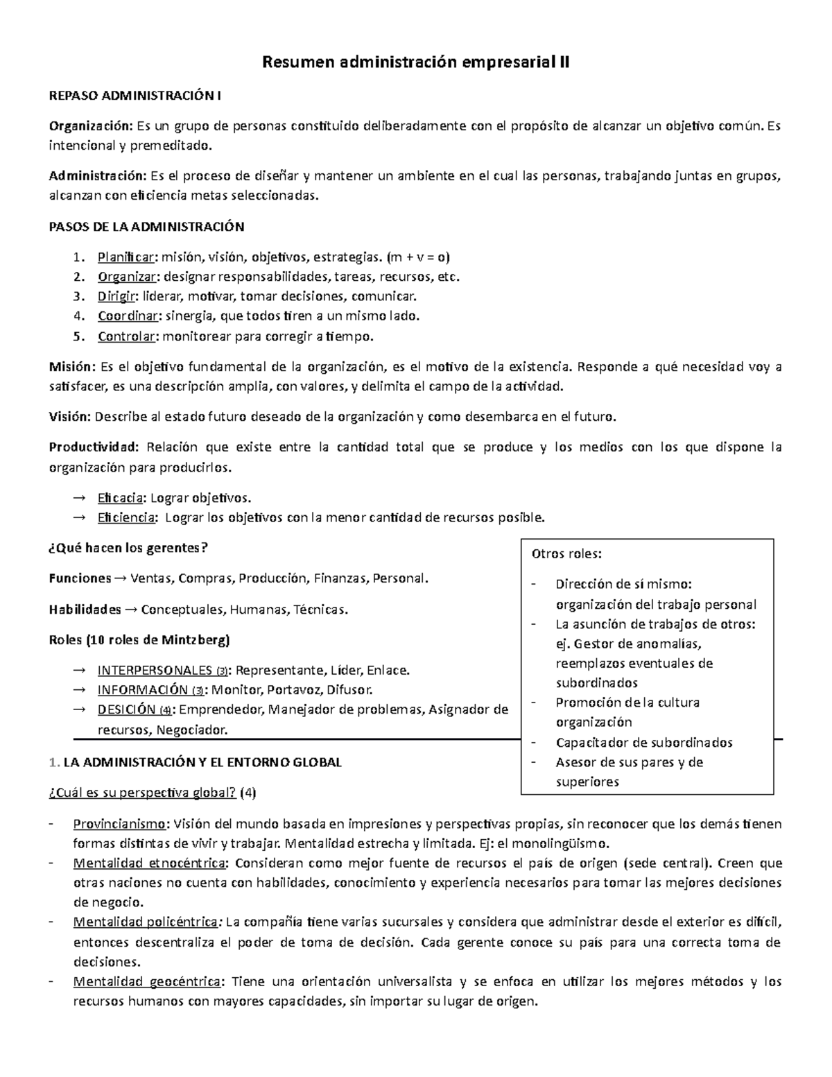 Resumen ADM Empresarial II 1er Parcial - Resumen administración empresarial II REPASO ...