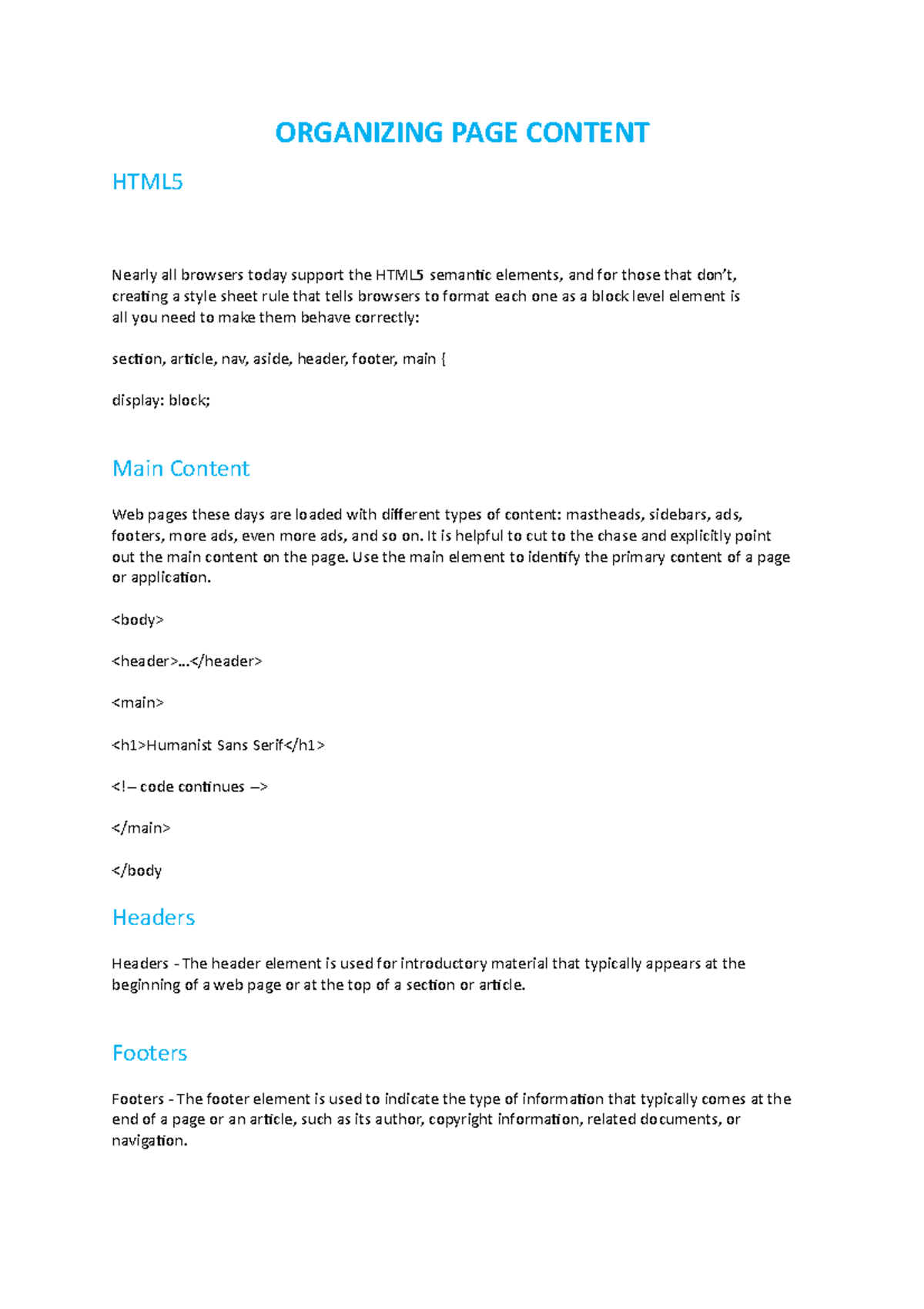 Organizing PAGE Content - ORGANIZING PAGE CONTENT HTML Nearly all ...