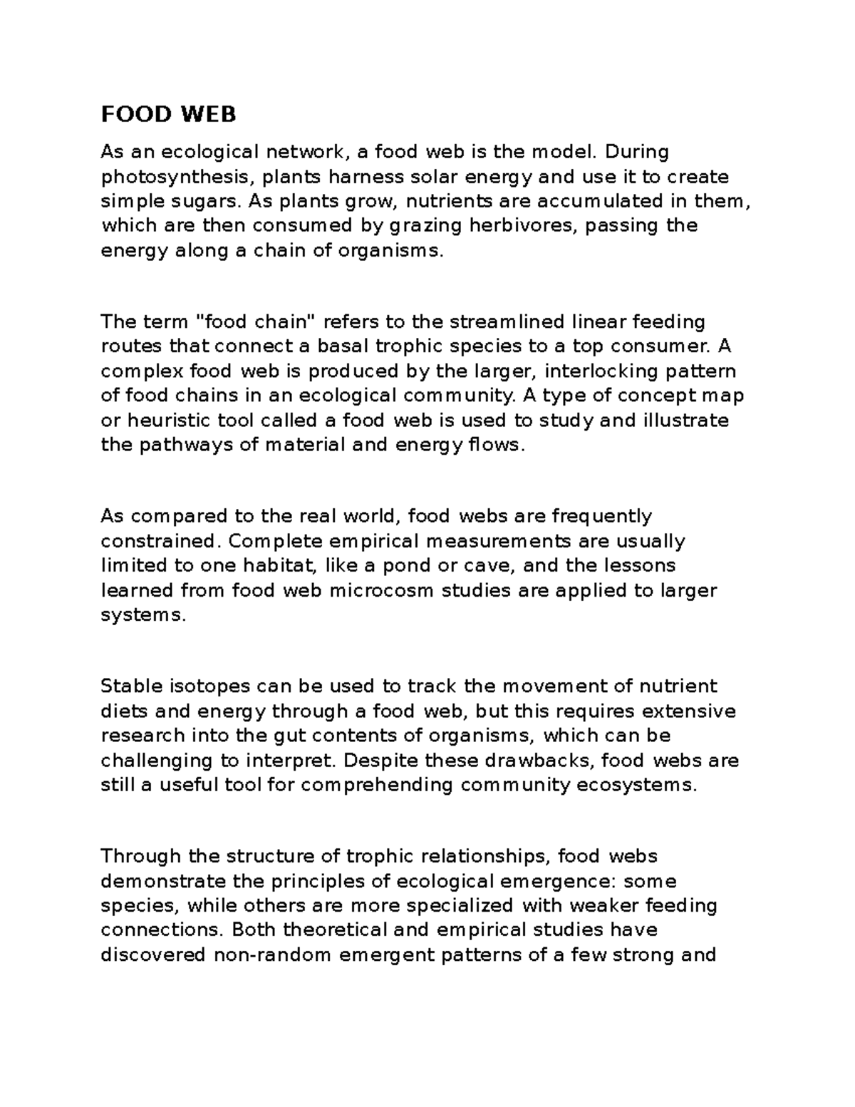 FOOD WEB - SCIENCE - FOOD WEB As an ecological network, a food web is ...