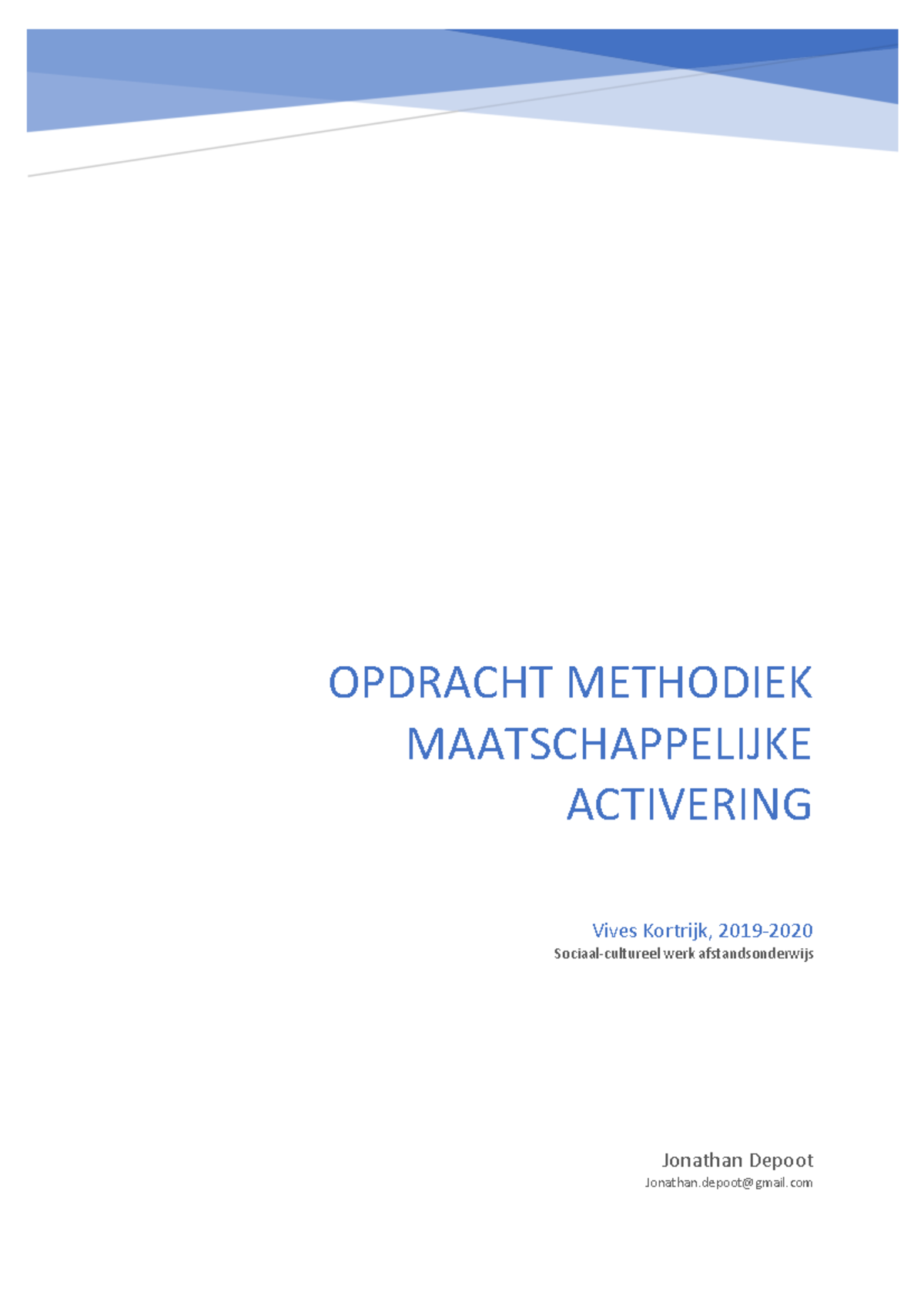 Examenopdracht methodiek maatschappelijke activering Jonathan Depoot ...