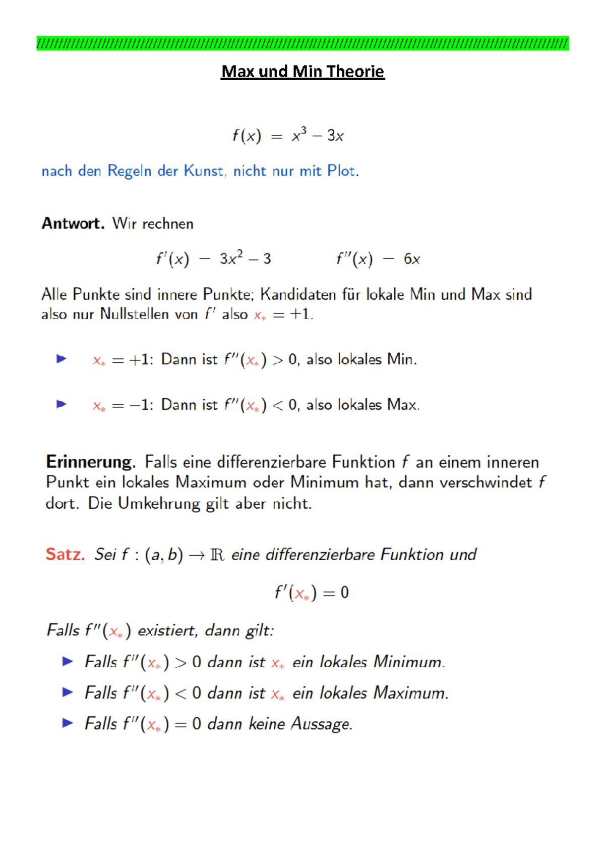 06 Max und Min - Analysis 1 Max und min mit Übungen - - Studocu