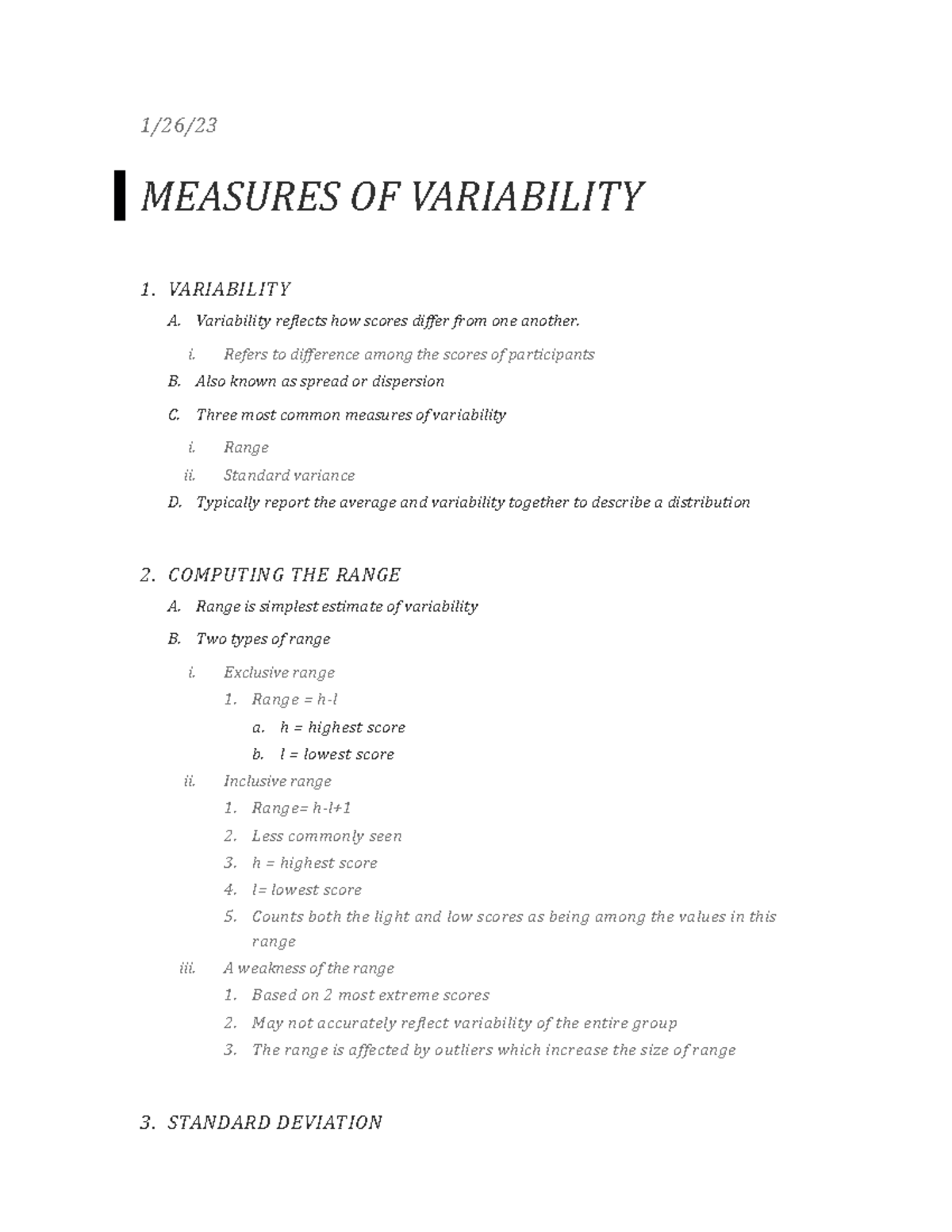 Measures of variability - 1/26/ MEASURES OF VARIABILITY 1. VARIABILITY ...