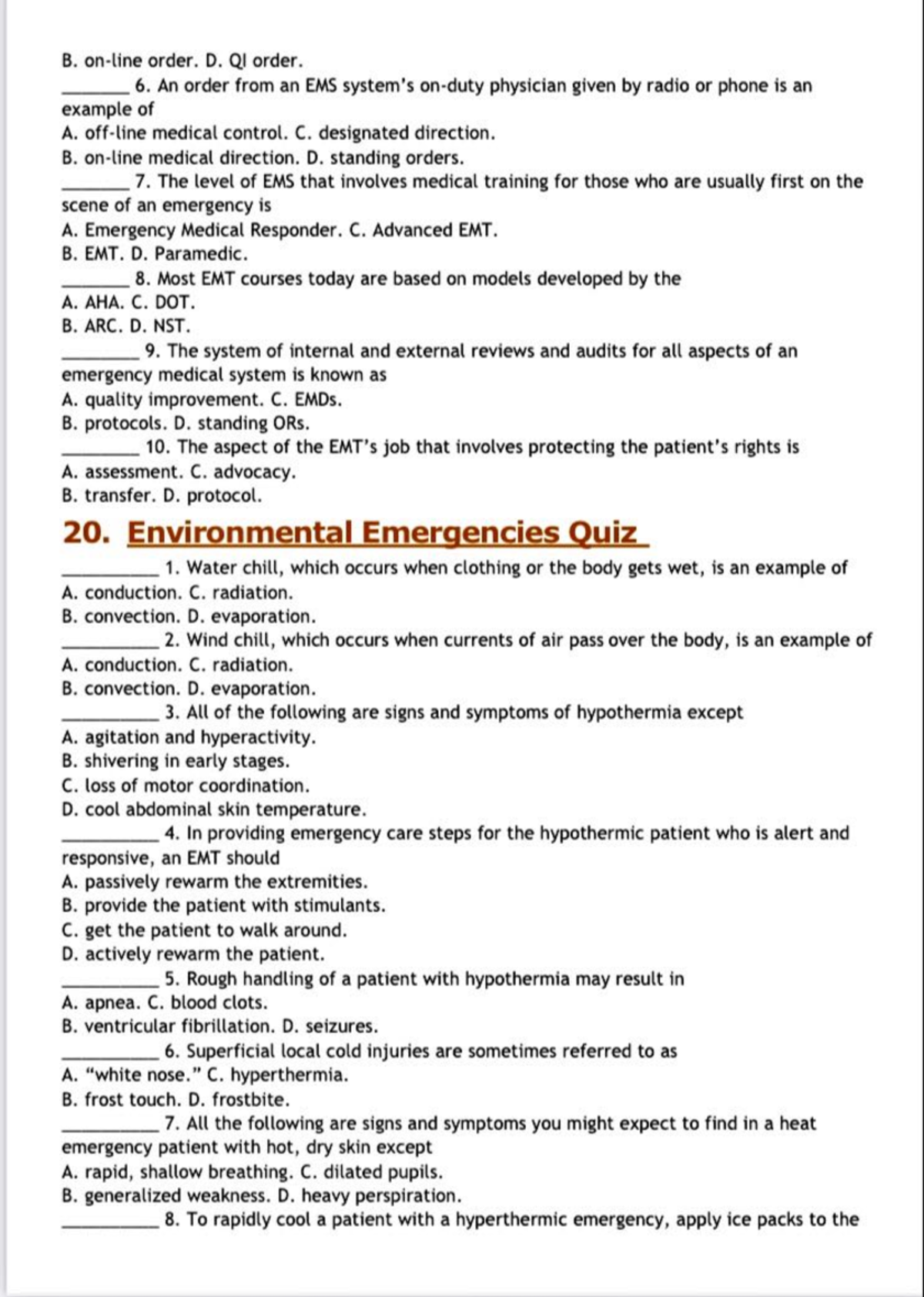 21 Emergency medical care systems quiz - Nursing - Studocu