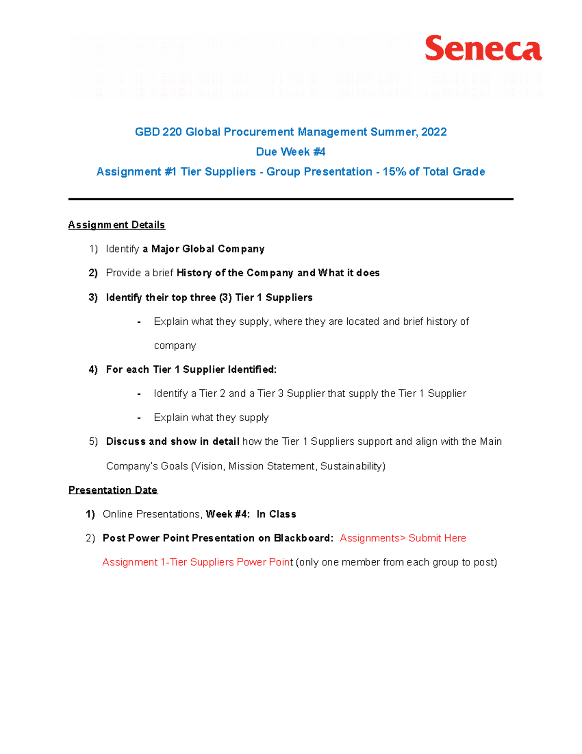 GBD 220-Assignment 1 -Tier Suppliers-(1) - GBD 220 Global Procurement Management Summer, 2022 ...