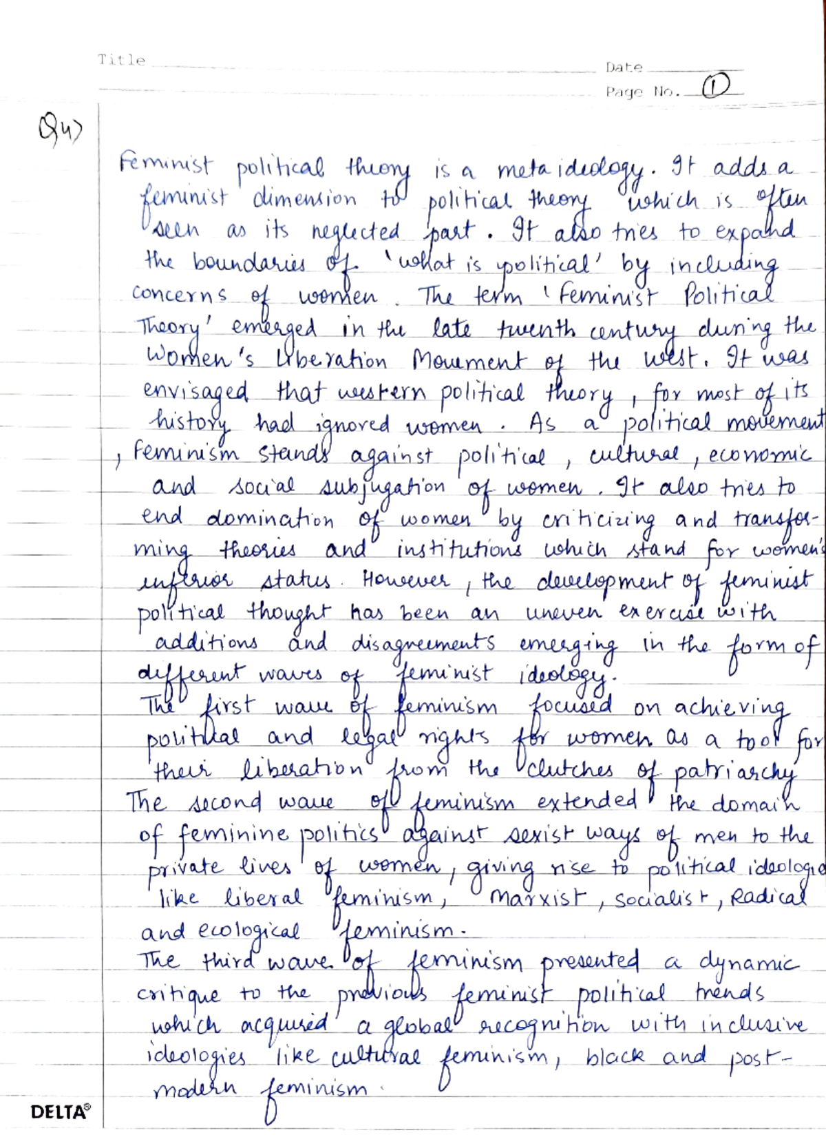 Adobe Scan 19 Mar 2021 - Notes on feminism - Title Date Page No ...