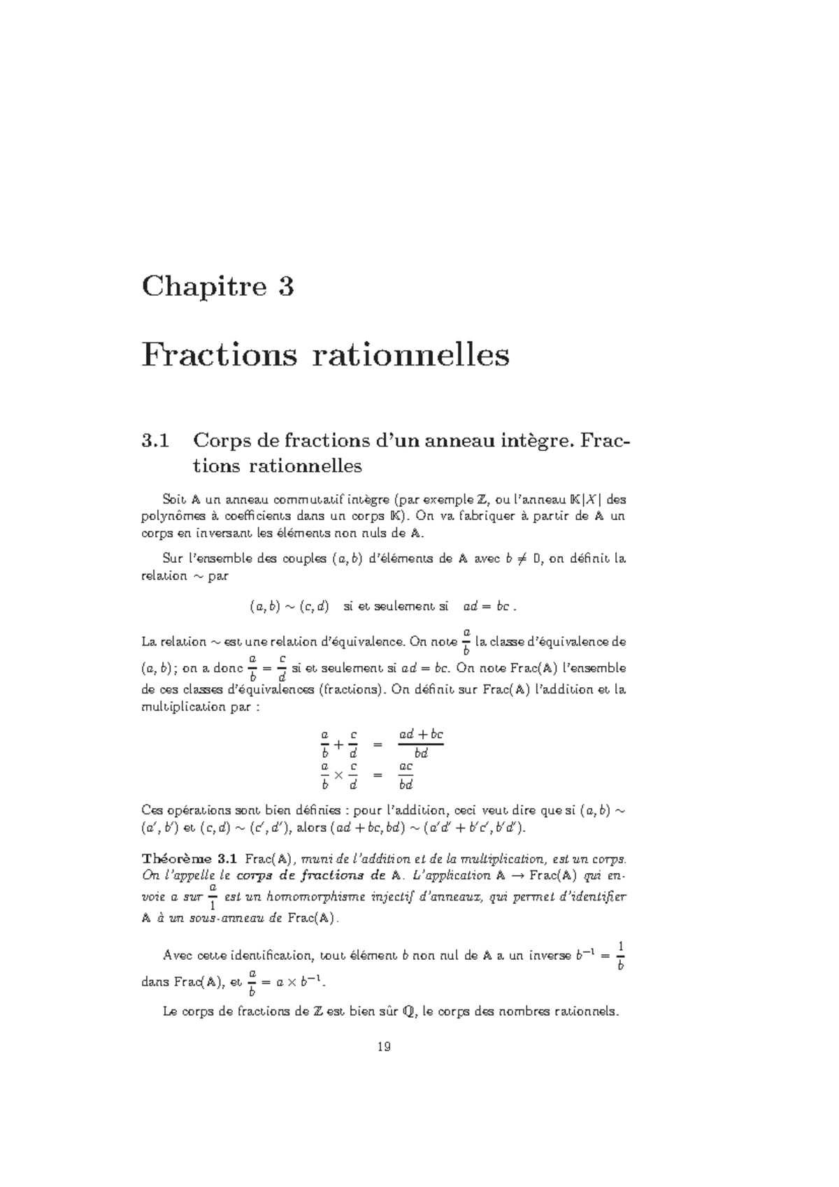 Fractions rationnelles - Frac- tions rationnelles Soit A un anneau ...
