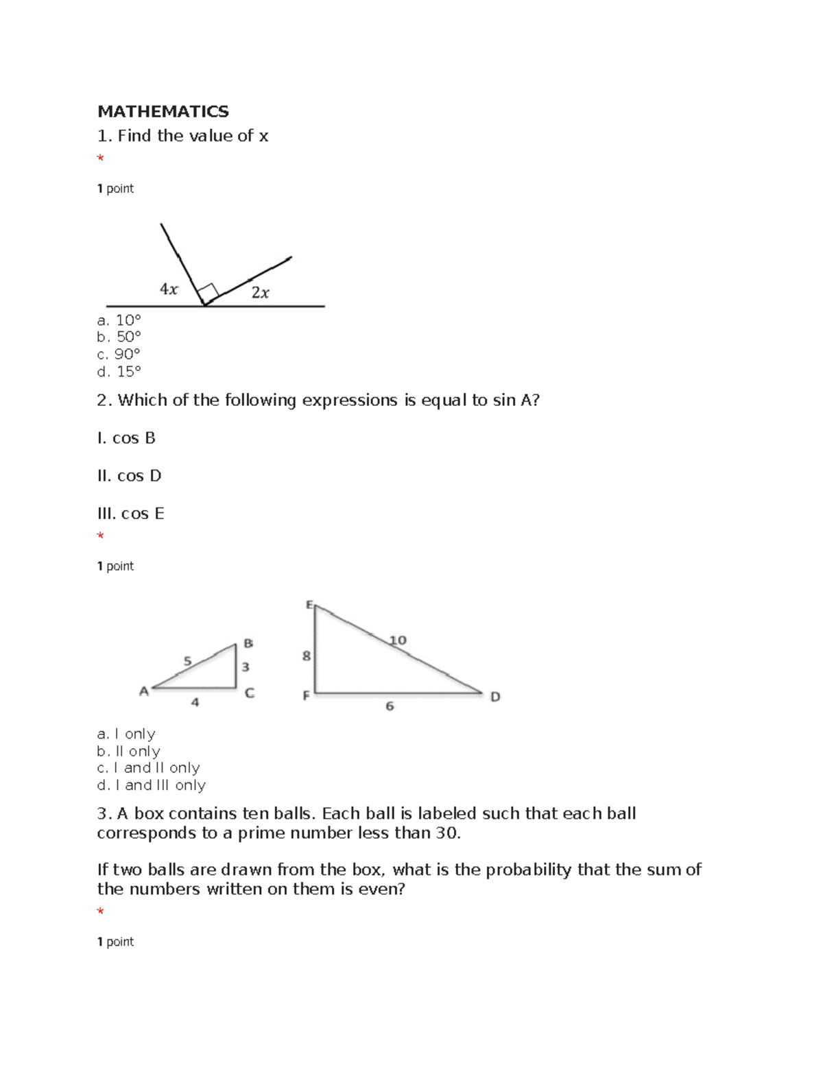 Mathematics zoom - reviewer - MATHEMATICS 1. Find the value of x * 1 ...