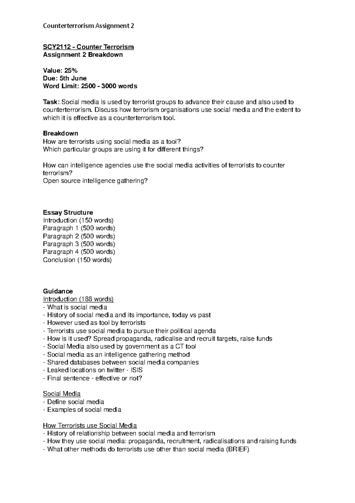 CT Assignment 2 - SCY2112 - Counter Terrorism Assignment 2 Breakdown ...