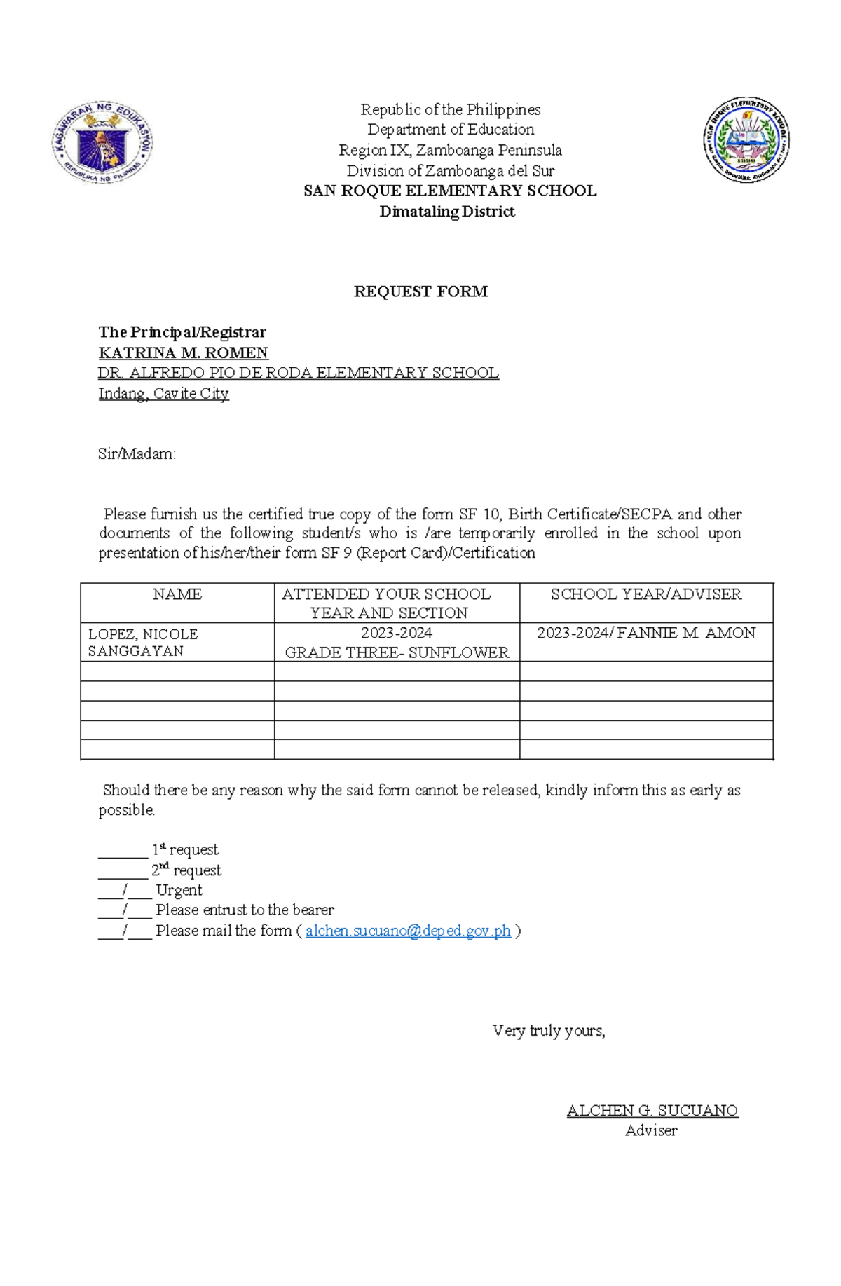 Request-form- Nicole Lopez - Republic of the Philippines Department of ...