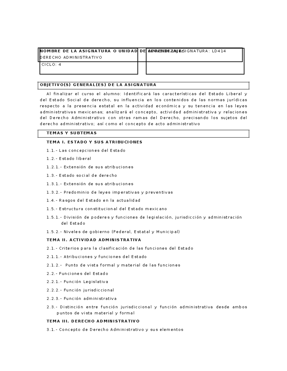 Derecho Administrativo C I C L O 4 C L A V E D E L A A S I G N A T