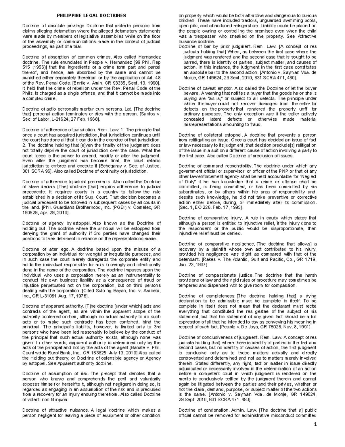 Philippine Legal Doctrines - PHILIPPINE LEGAL DOCTRINES Doctrine of ...