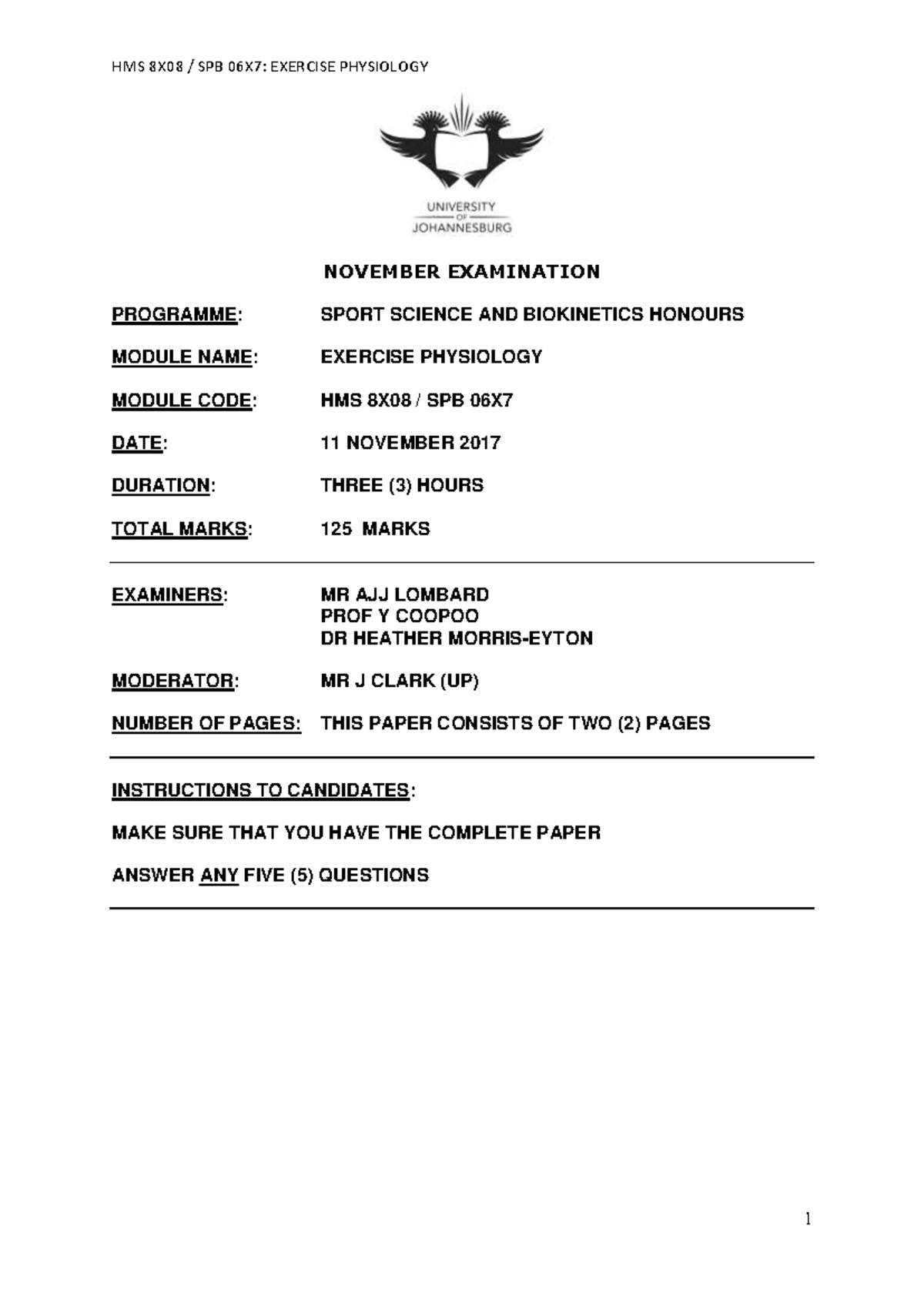 Uj 28375+ Source 1+ Source 1 - HMS 8X08 / SPB 06X7: EXERCISE PHYSIOLOGY 1 NOVEMBER EXAMINATION ...