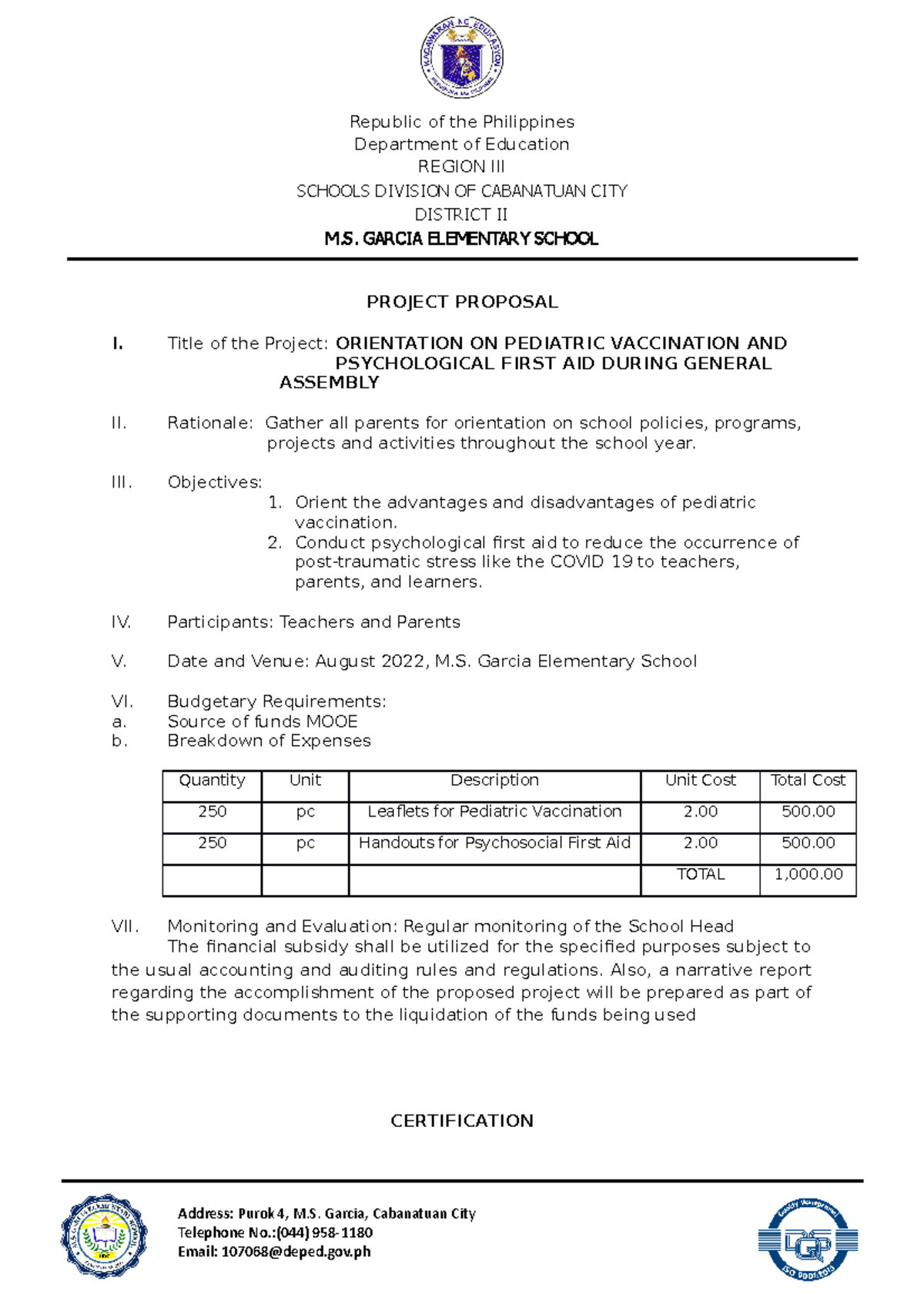 Project Proposal General Assembly - Republic of the Philippines ...