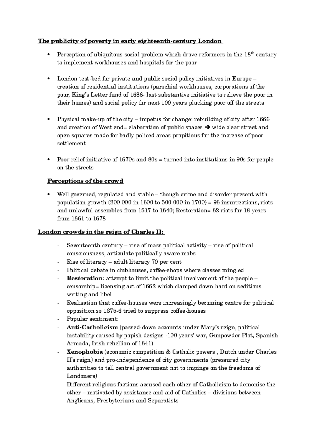 Summary - tutorial work 3 - Social problems in early modern london and ...
