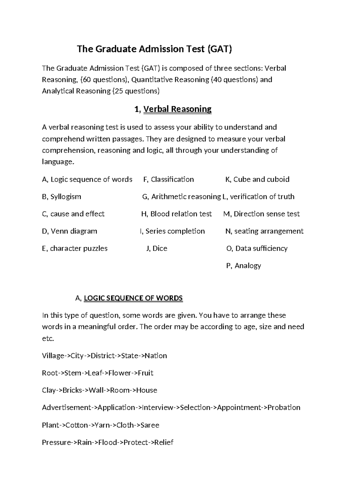 The Graduate Admission Test - They are designed to measure your verbal ...