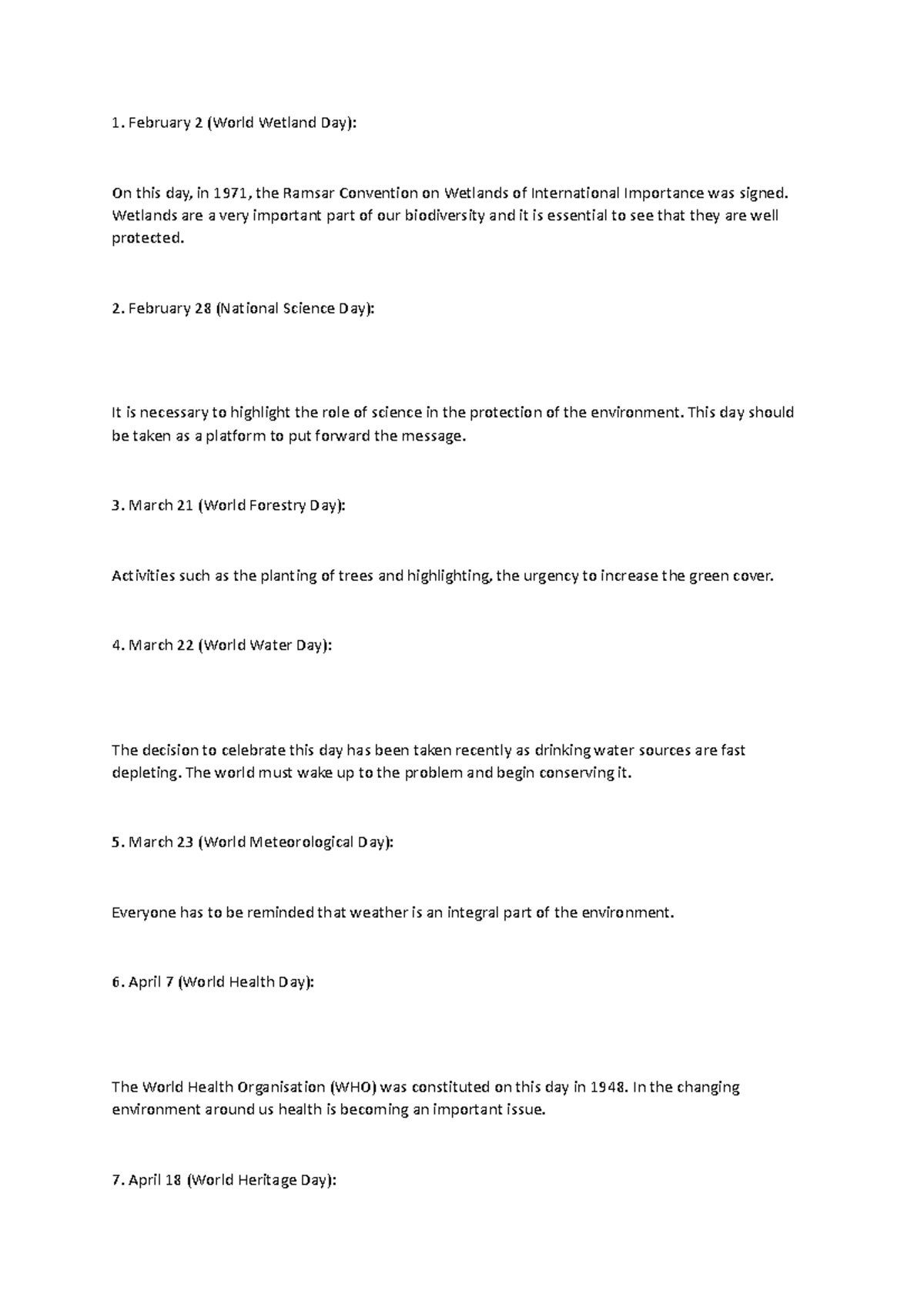 1 - dsda - February 2 (World Wetland Day): On this day, in 1971, the ...