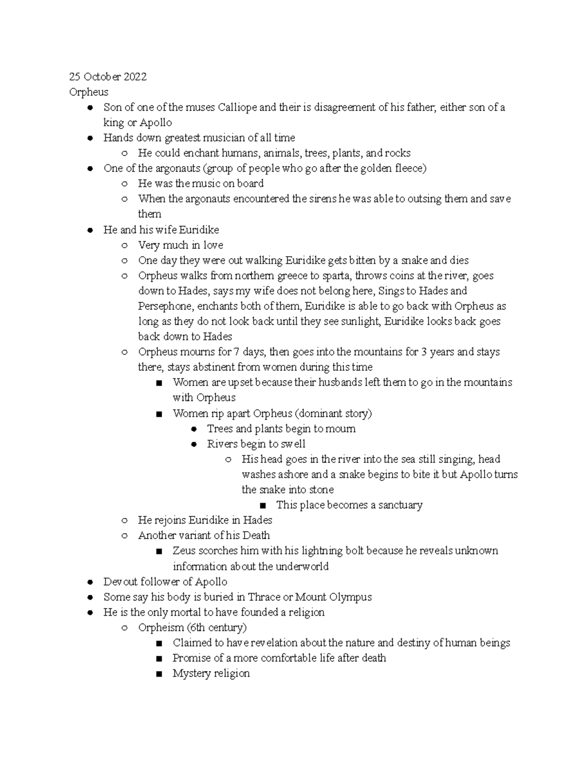 Greek Mythology Notes 17-3 - 25 October 2022 Orpheus Son of one of the ...