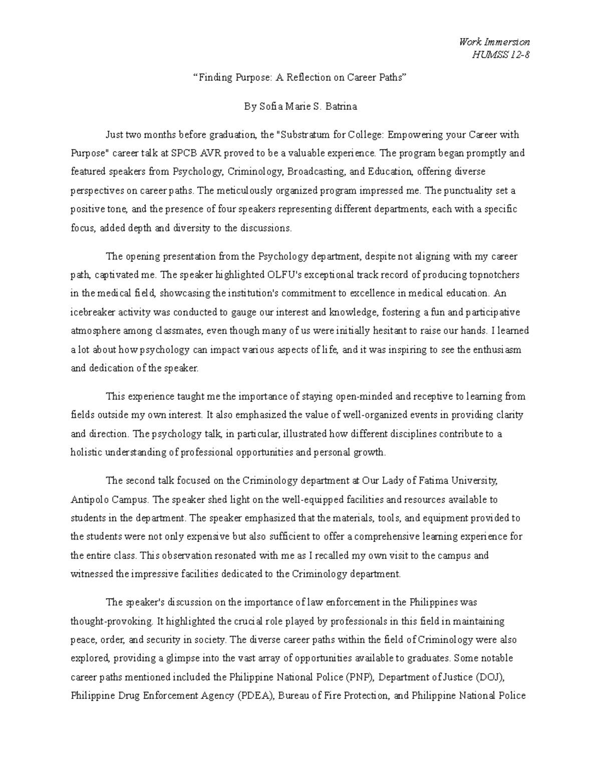 “Finding Purpose A Reflection on Career Paths” - Batrina Just two ...
