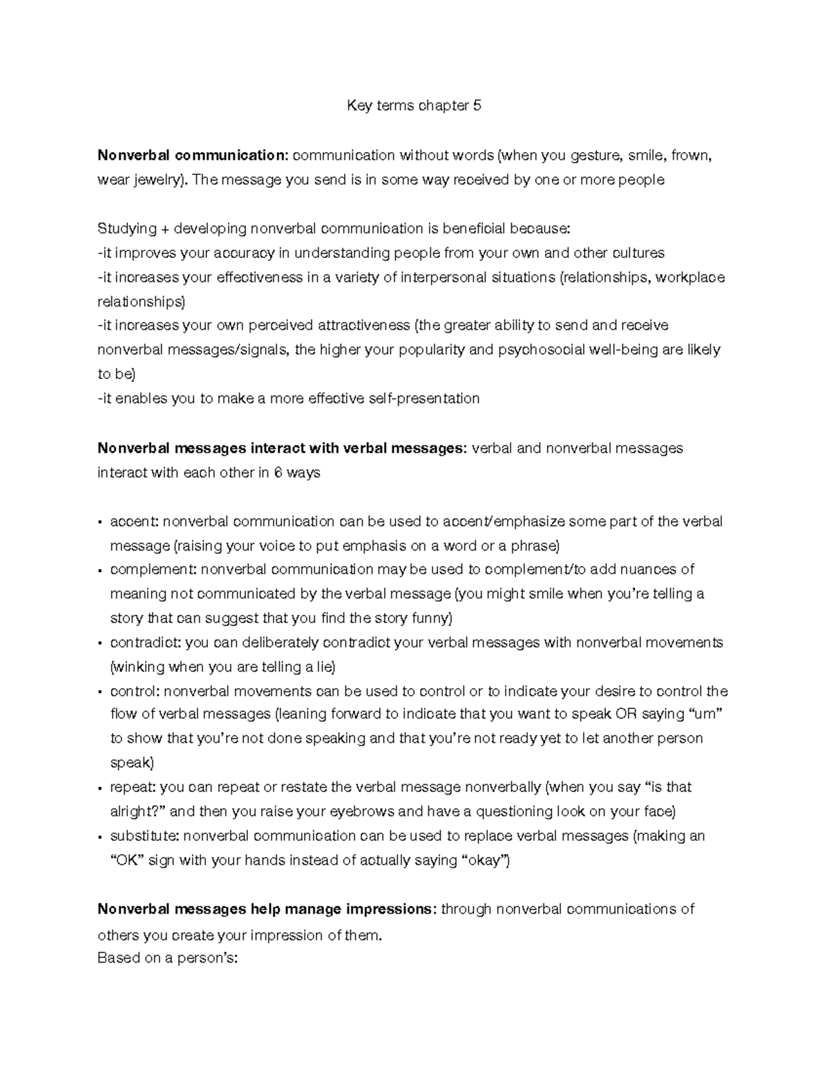 Key terms chapter 5 pdf - Key terms chapter 5 Nonverbal communication ...