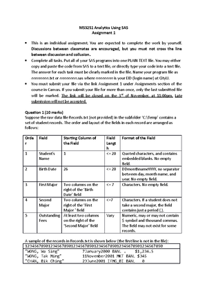Exercise 1 2023 - MS3251 Analytics Using SAS Exercise for Chapter 3 Default List Report Data set ...