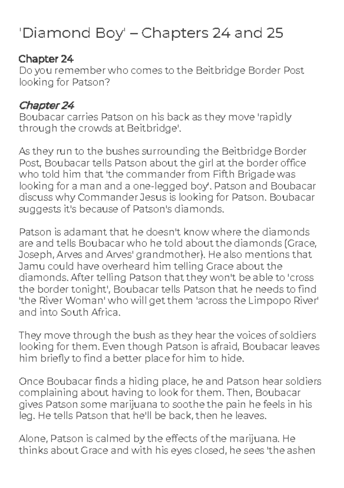 Diamond Boy Chapter 24-25 Summary - 'Diamond Boy' – Chapters 24 and 25 Chapter 24 Do you ...