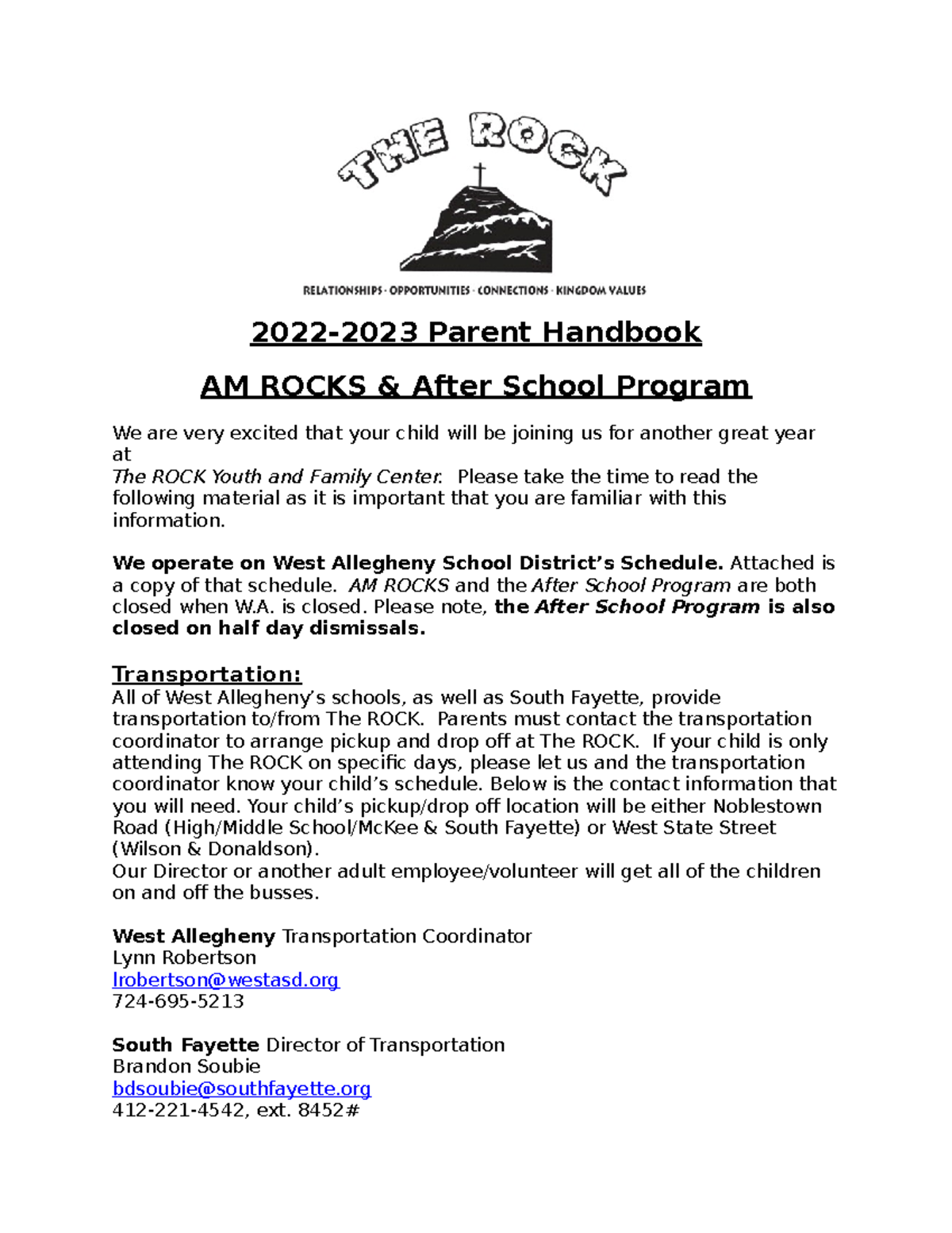The ROCK Parent Handbook 2022-2023 - 2022-2023 Parent Handbook AM ROCKS ...
