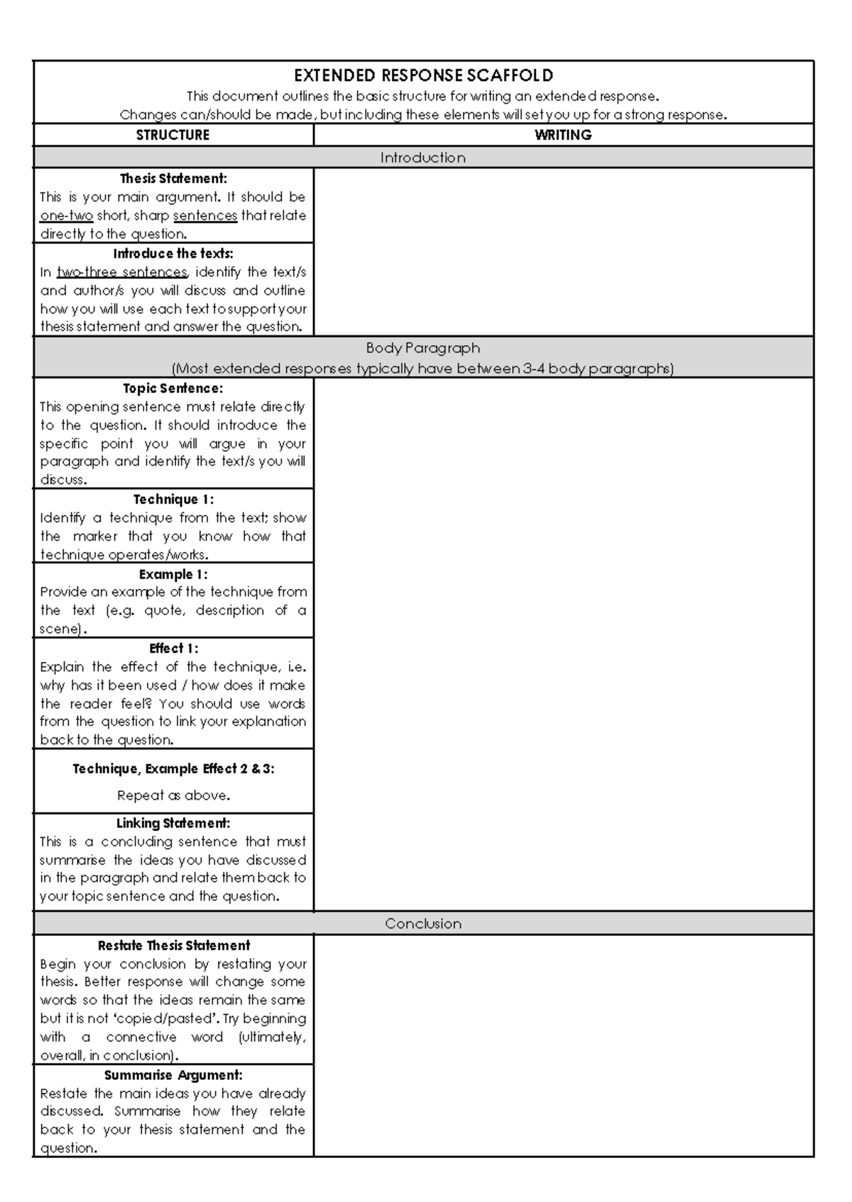 English extended response scaffold - EXTENDED RESPONSE SCAFFOLD This ...