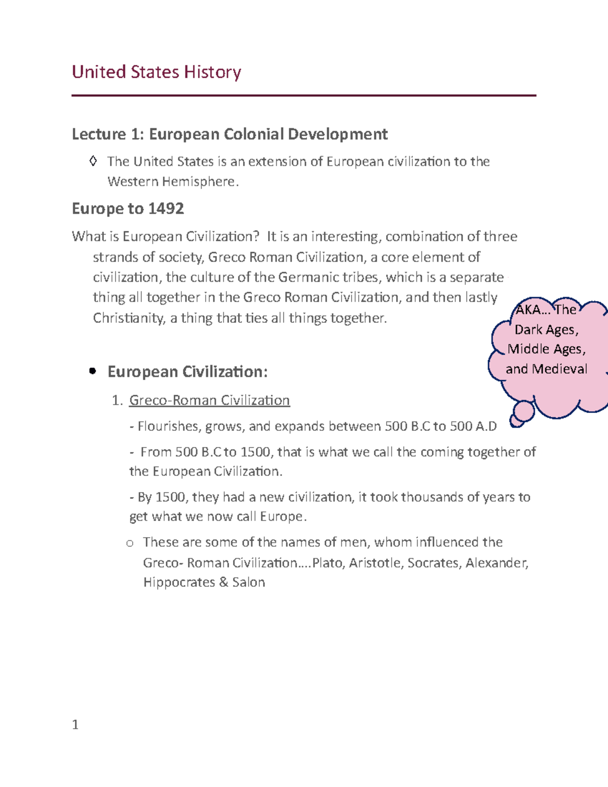 United States History - United States History Lecture 1: European ...