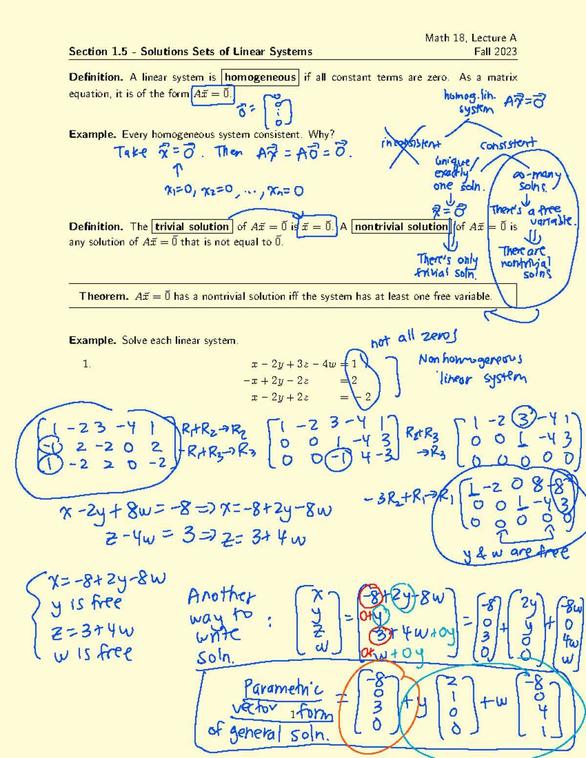 Section 1 - notes - Section 1 - Solutions Sets of Linear Systems Math ...