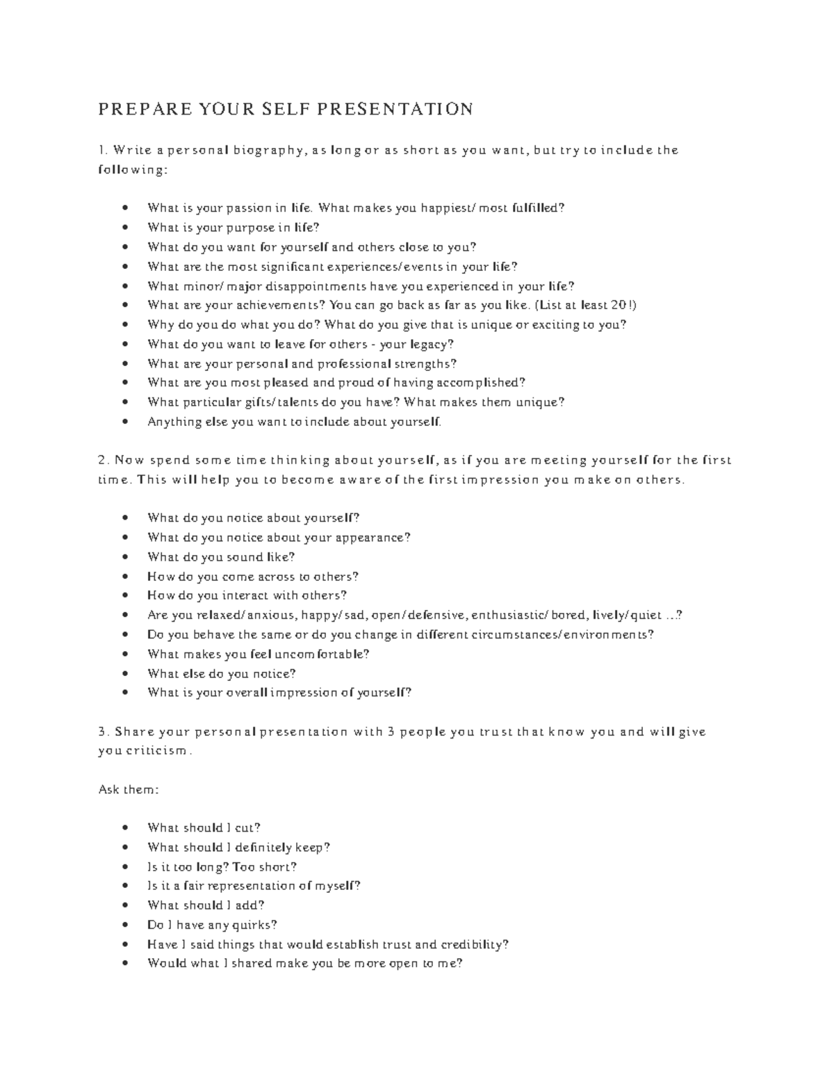 Module 2 Your Self Presentation - PREPARE YOUR SELF PRESENTATION 1 ...